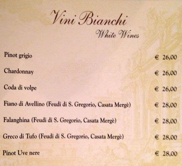 Menu at Bistro' Trevi cafe, Rome, Via del Basilico