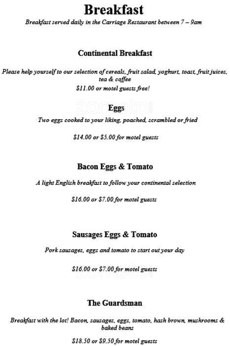 Carta de Carriage Restaurant, Midland