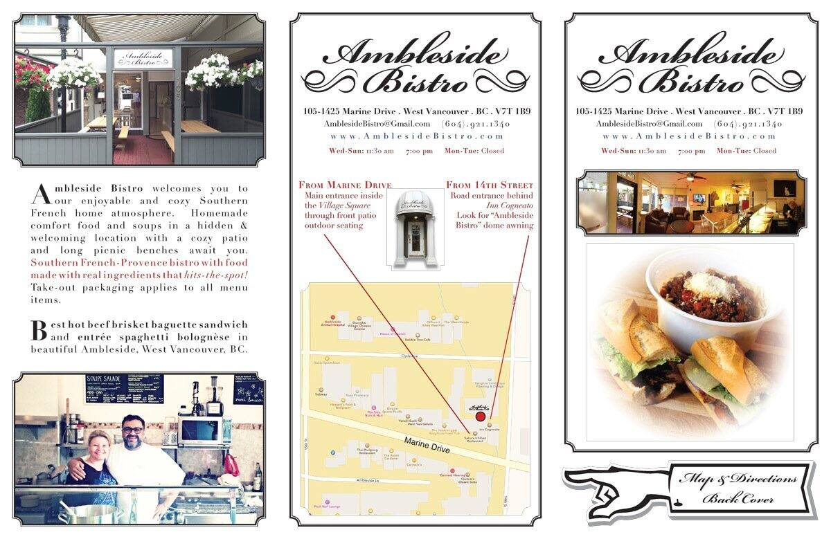 Menu au Ambleside Bistro café, West Vancouver