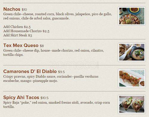 Menu at Cactus South Lake Union restaurant, Seattle