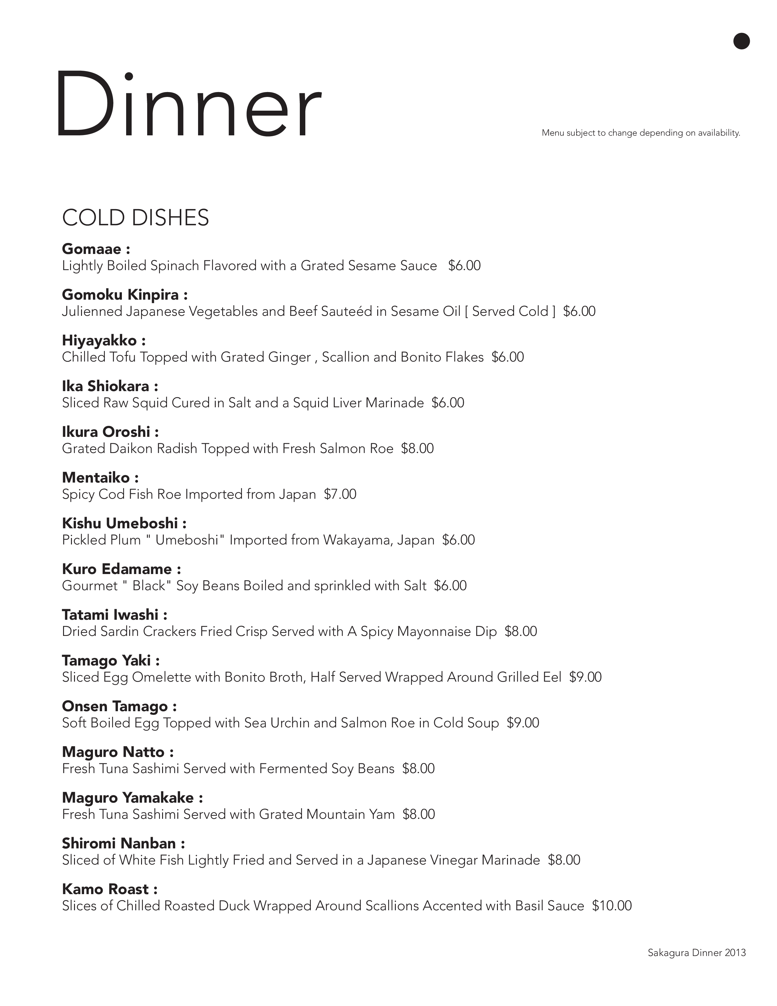 Menu at Sakagura restaurant, West New York, 211 43rd St B1