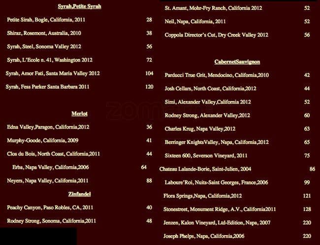 Menu at Market Street Grill restaurant, San Francisco