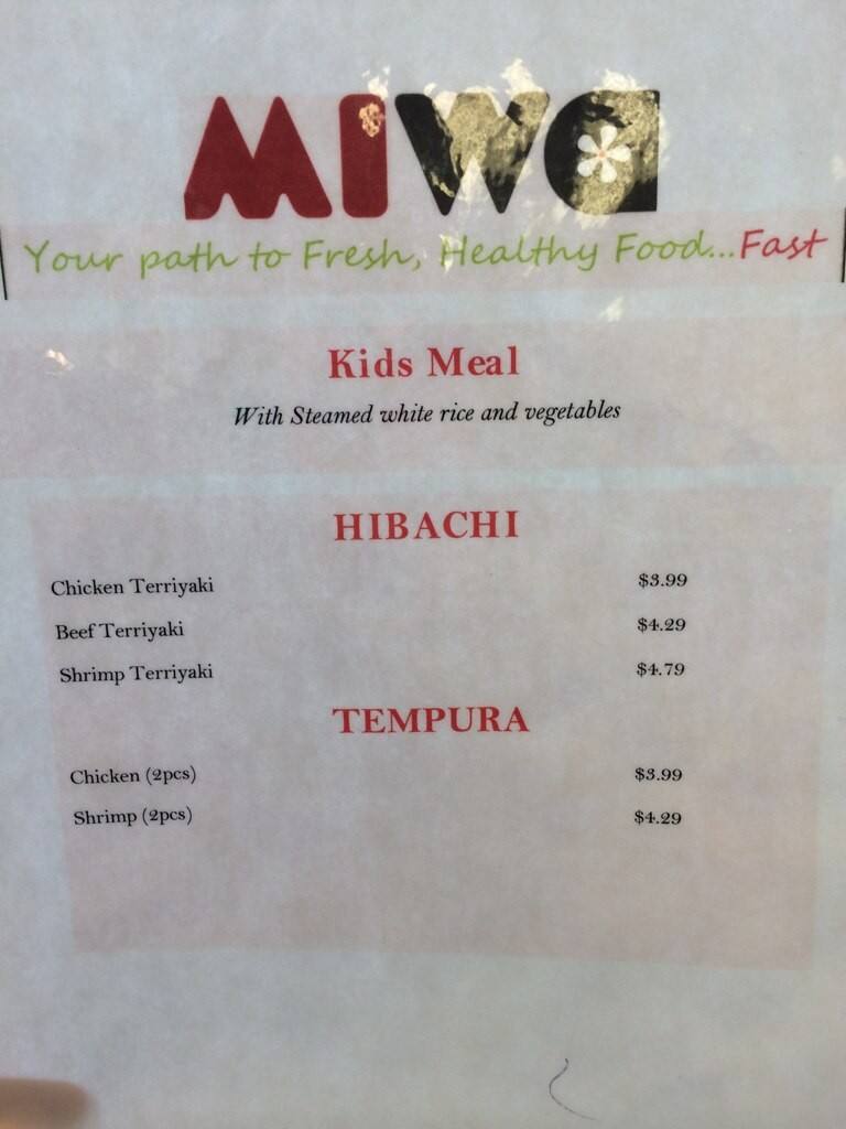 Menu at MIWA Hibachi & Sushi Express restaurant, Ocoee