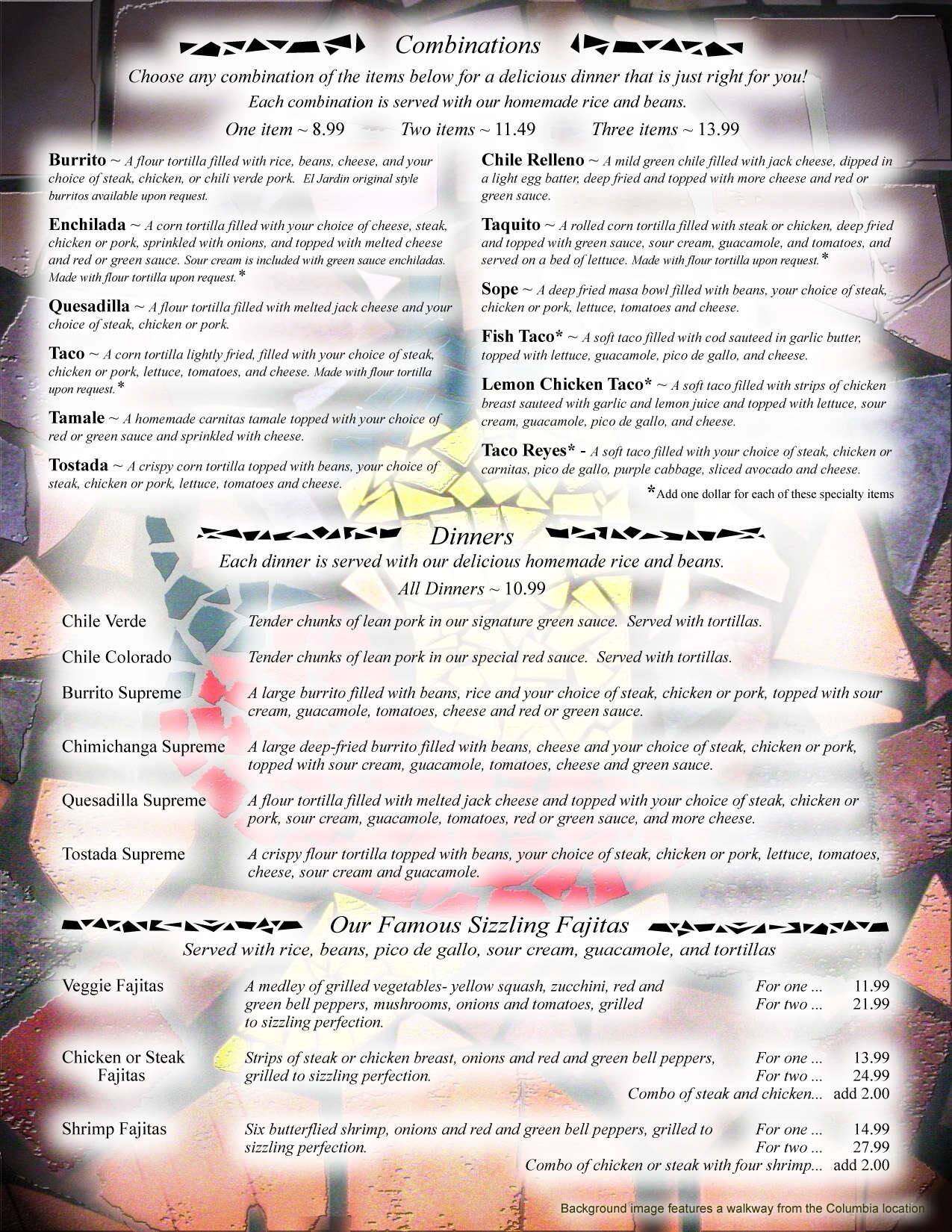 Menu at El Jardin Murphys pub & bar, Murphys