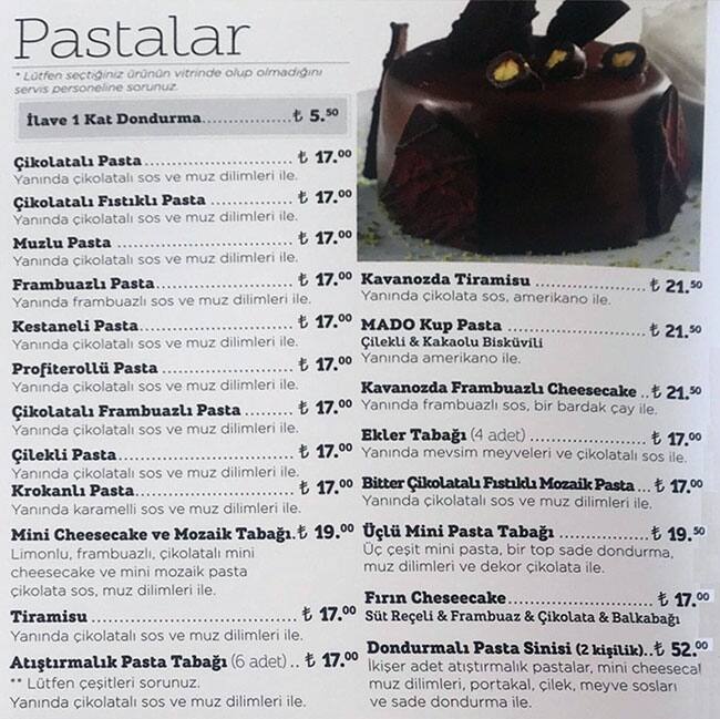 Menu at Mado, Istanbul, Kocatepe Paşa Caddesi Block 95 / A