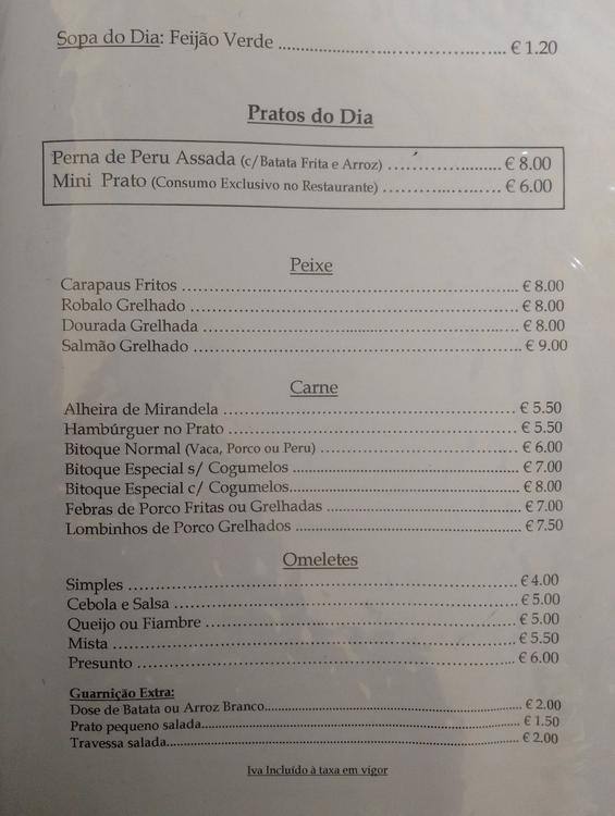 Menu at O Rocha restaurant, Costa da Caparica, Av. do Oceano 21-A