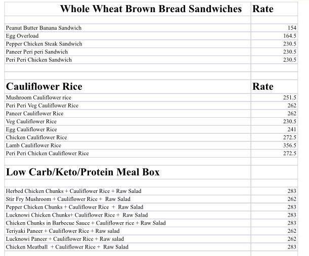 Menu of Calorie Conscious, Bellandur, Bangalore