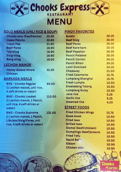 Menu of Chooks Express Restaurant, Al Khabaisi, Dubai