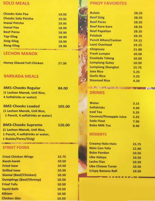 Menu of Chooks Express Restaurant, Al Khabaisi, Dubai