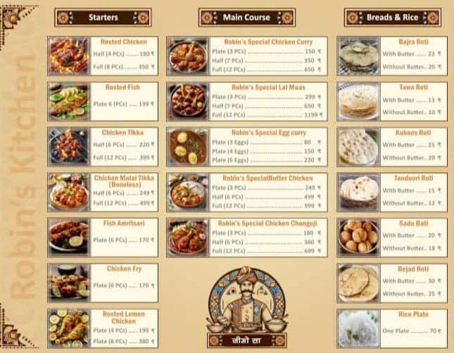 Menu of Robin's Kitchen, Vaishali Nagar, Jaipur