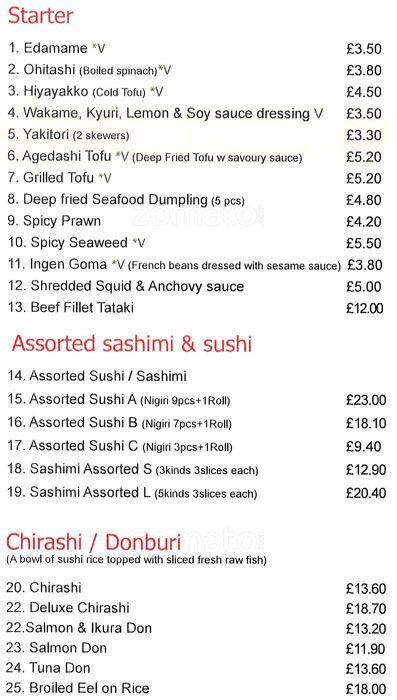 Menu at Atariya restaurant, London, 75 Fairfax Rd