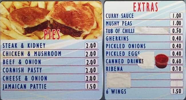 Menu at Big Ben Fish Bar, London