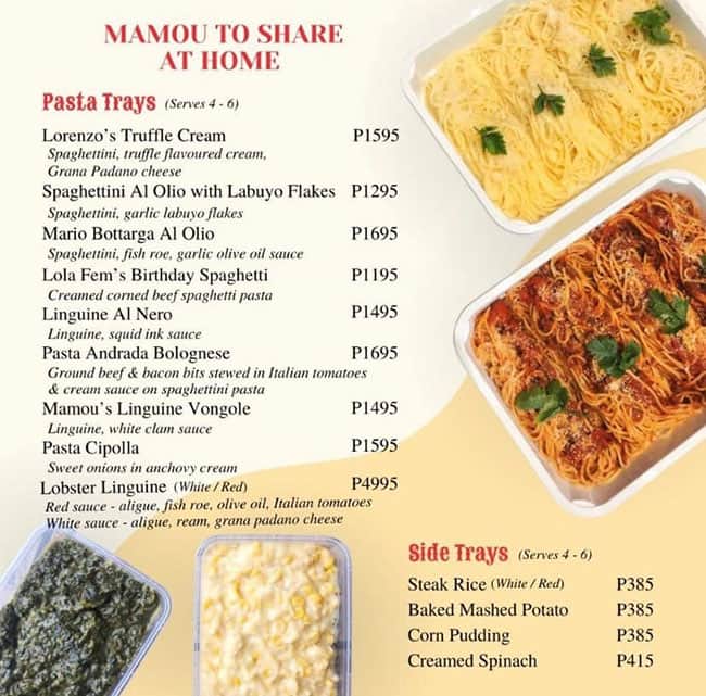 Menu at Mamou's steakhouse, Makati
