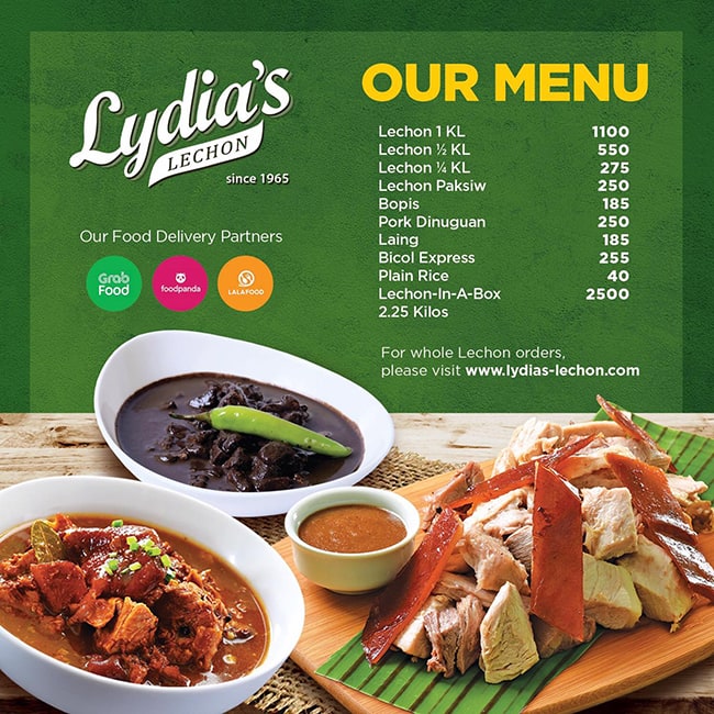 Menu at Lyndas Lechon restaurant, Quezon City, Commonwealth Ave