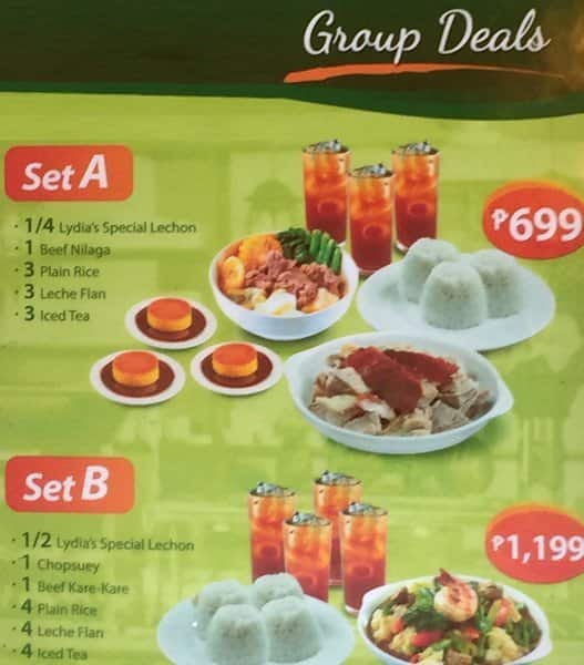 Menu at Lydia's Lechon restaurant, Quezon City, Food Court