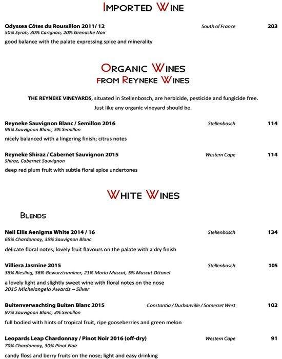 Speisekarte von Bistro 365 restaurant, Pringle Bay