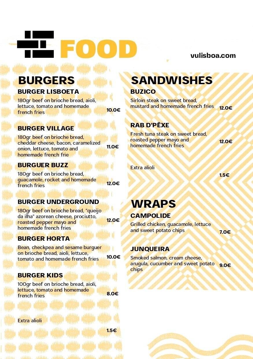 Menu at Village FOOD restaurant, Lisbon