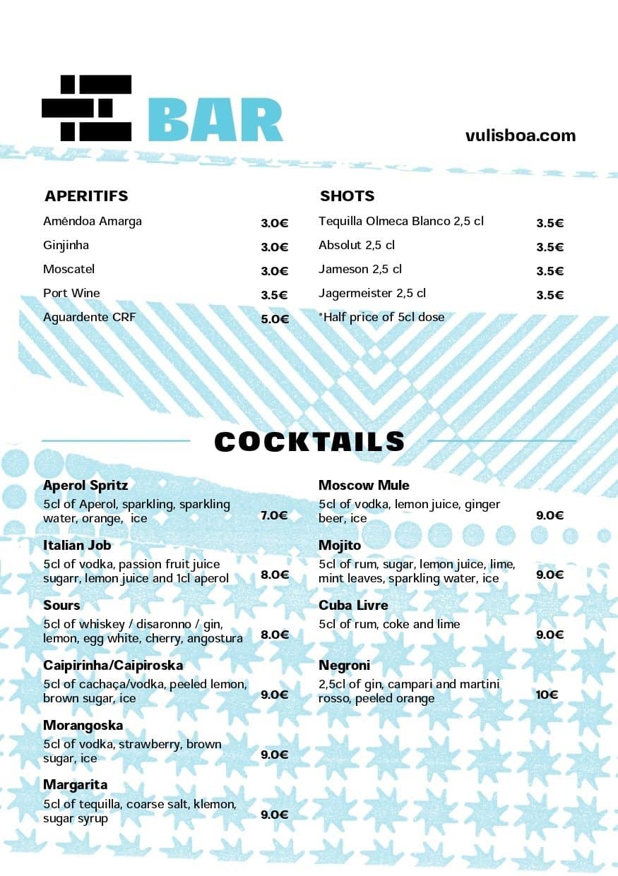 Menu at Village FOOD restaurant, Lisbon