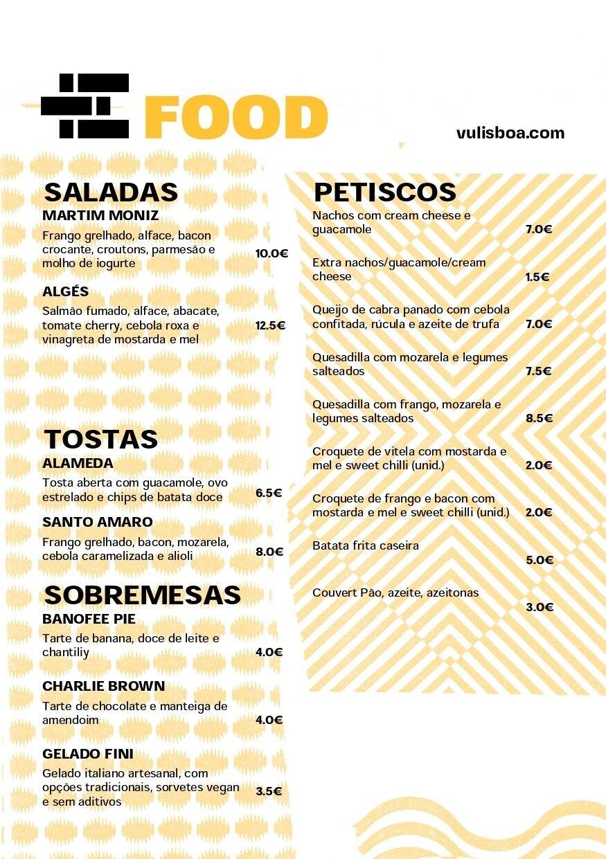 Menu at Village FOOD restaurant, Lisbon