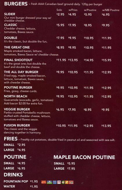 Menu at Burger Legend restaurant, Mississauga