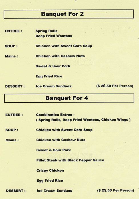 Menu at Red Cliffs Chinese Restaurant, Christchurch