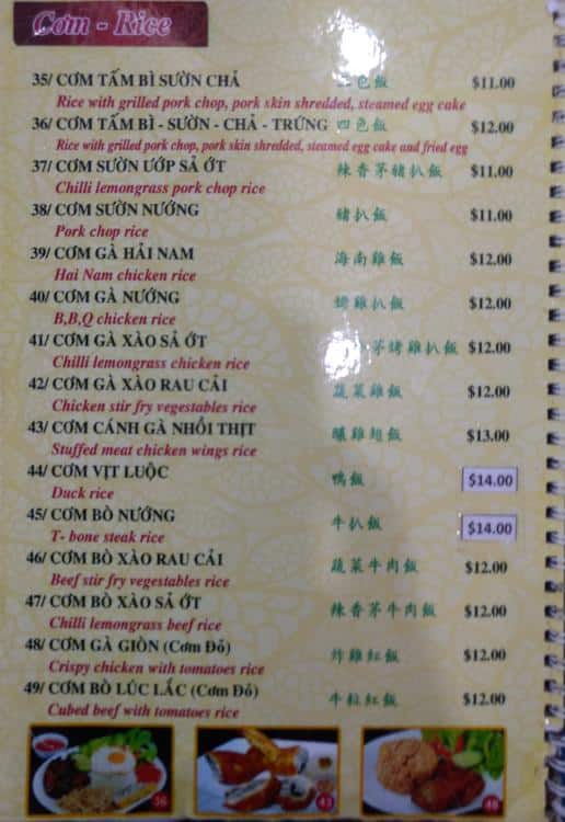 Menu at Dong Ba Restaurant, Bankstown