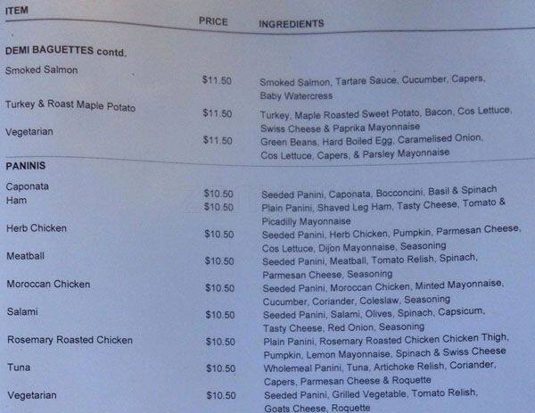 Menu at Percy's Bistro restaurant, Carlton