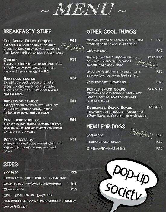 Pop Up Society Menu Menu For Pop Up Society Glenwood Durban Zomato SA