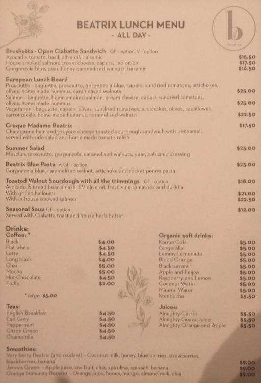 Beatrix Menu, Menu for Beatrix, Herne Bay, Auckland - Menumania/Zomato