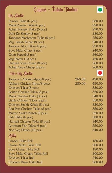 Menu of The Mughal, Sector 135, Noida