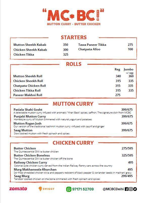 Menu of Mutton Curry Butter Chicken, DLF Phase 4, Gurgaon