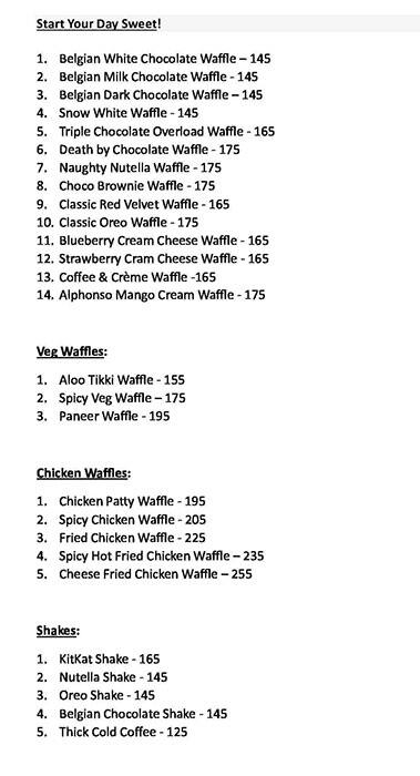 Menu of Waffles Theory, Hadapsar, Pune