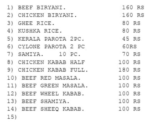 Menu of Biryani Point, Indiranagar, Bangalore