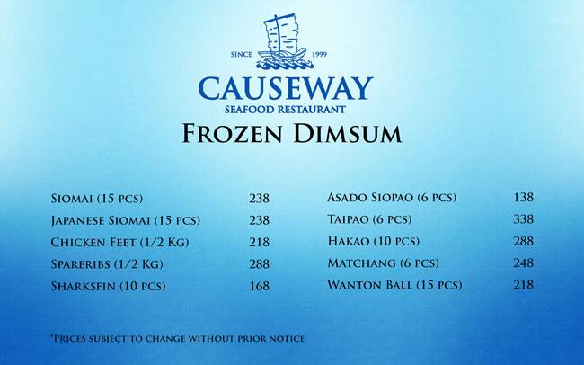 Menu at Causeway Seafood Restaurant, Quezon City, 24 Timog Ave