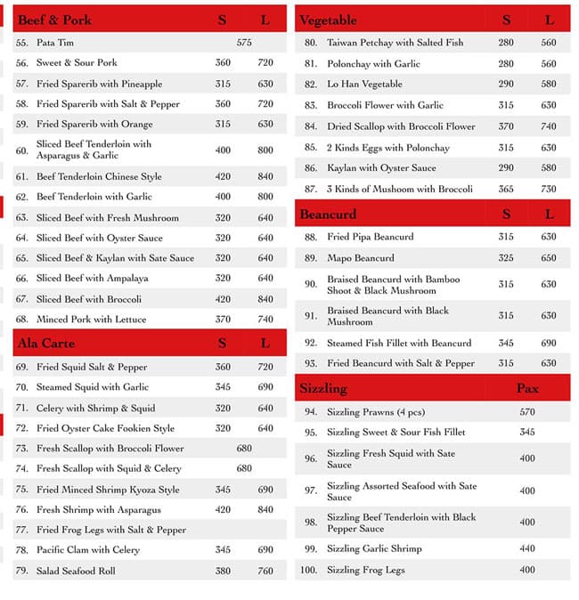 Menu at Causeway Seafood Restaurant, Quezon City, 24 Timog Ave