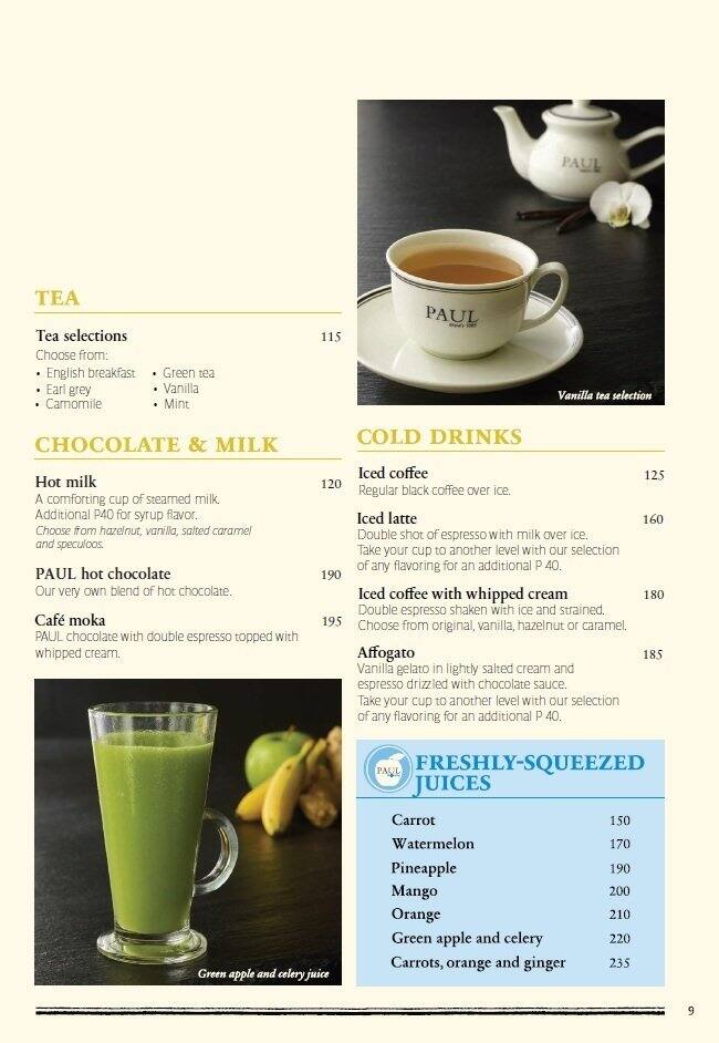 Menu at Paul Boulangerie et Patisserie cafe, Taguig, G/F Bench Tower