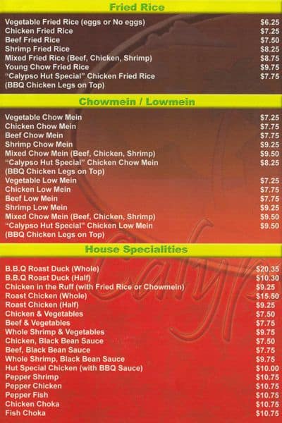 Menu at Calypso Hut Family Restaurant, Brampton