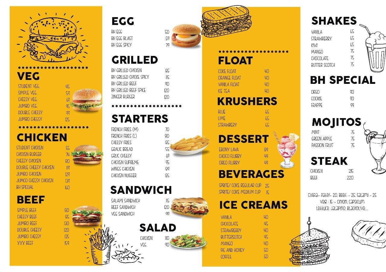 Menu at Burger Hut, Kochi, X76Q+4F8