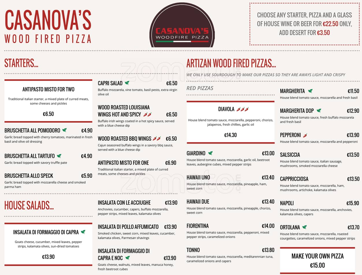 Menu at Casanova’s Wood Fired Pizza And Pasta - By Aprile’s Italian ...