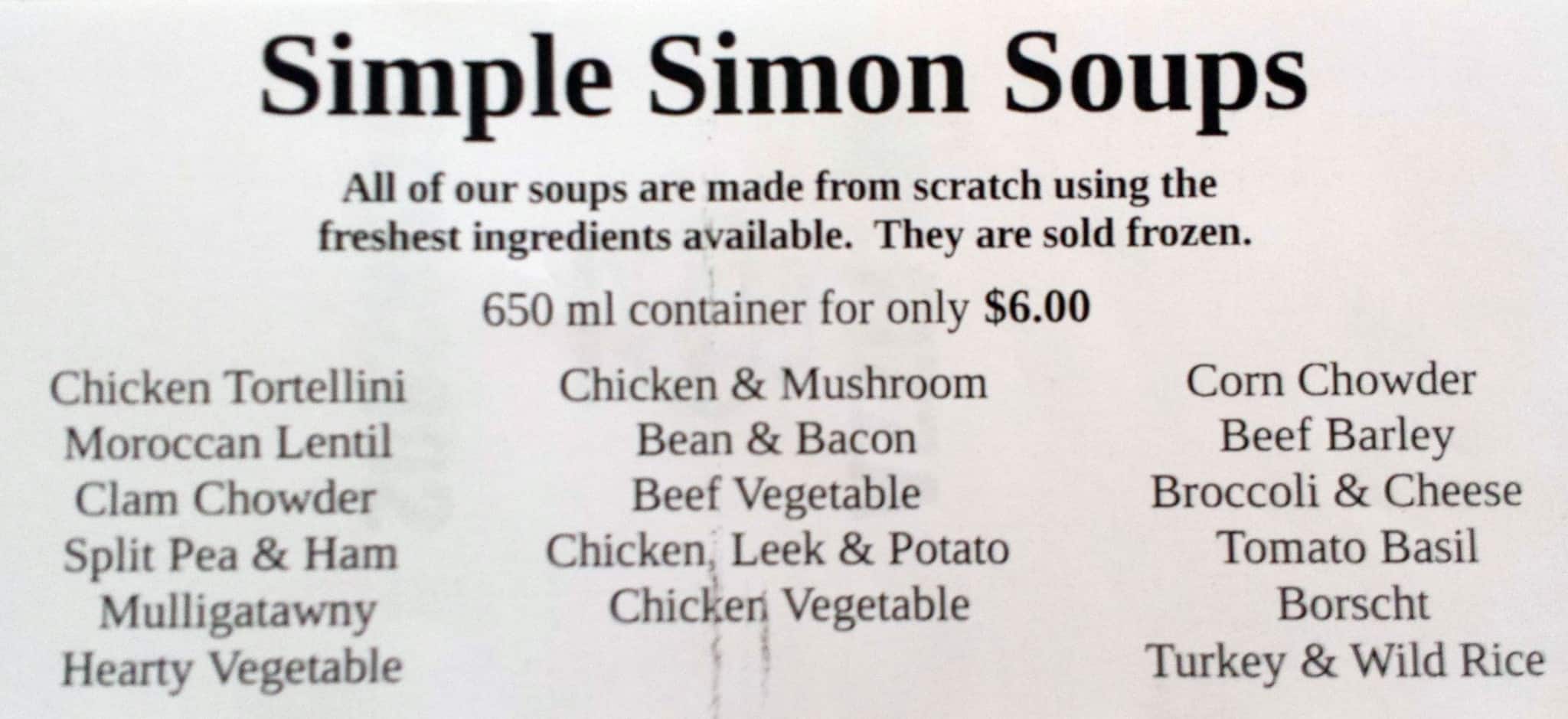 Menu at Simple Simon Pies, Calgary, Symons Valley Road