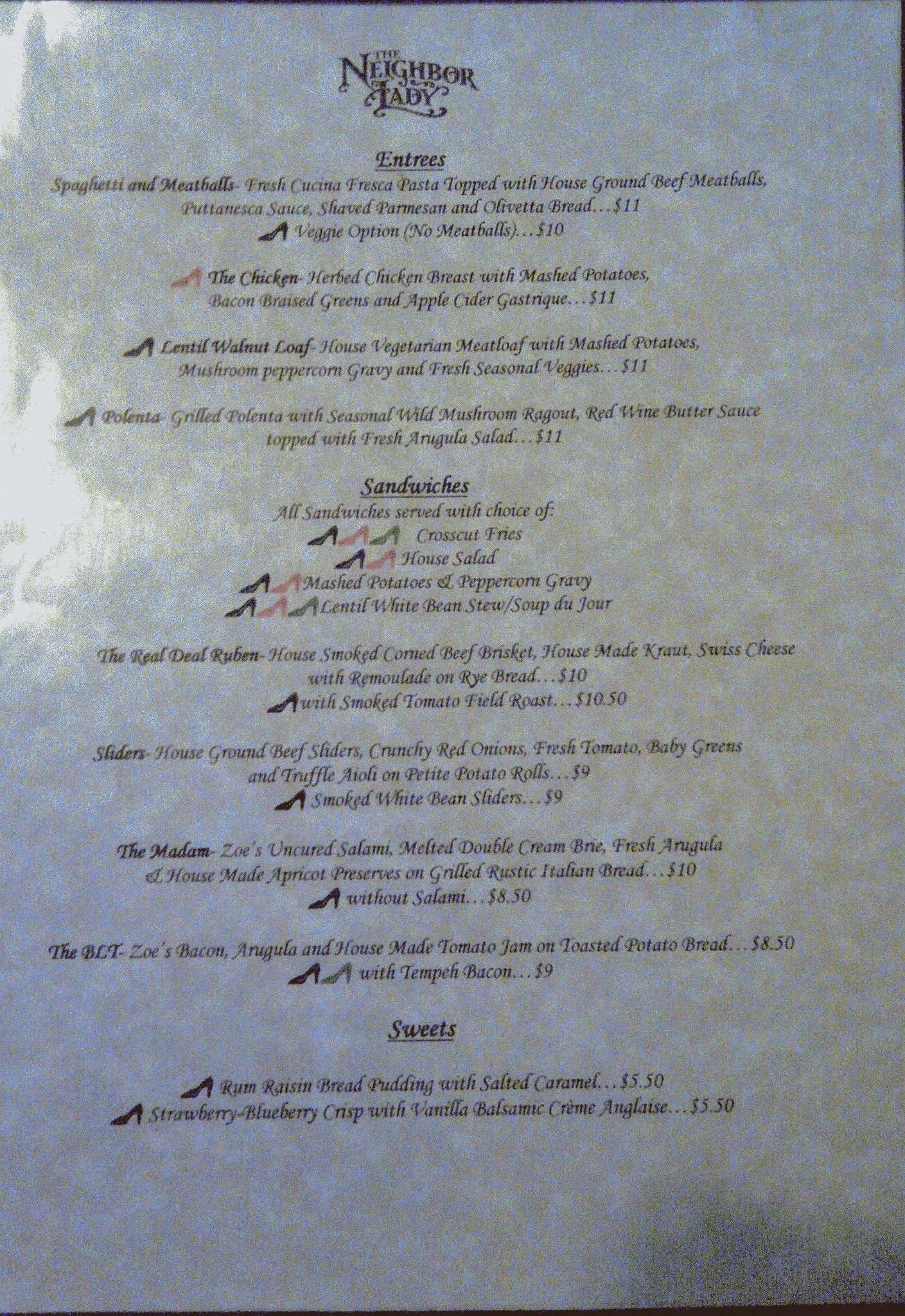 Menu at Neighbor Lady pub & bar, Seattle, E Union St