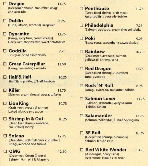 Menu at Little Madfish restaurant, Dublin