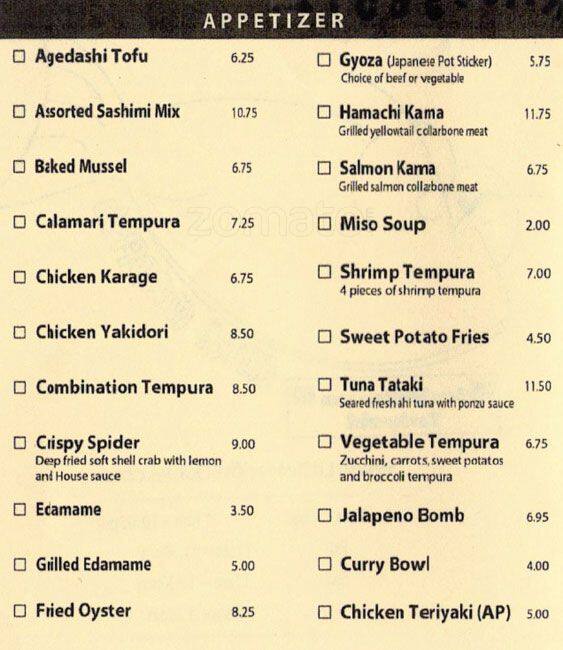 Menu at Little Madfish restaurant, Dublin