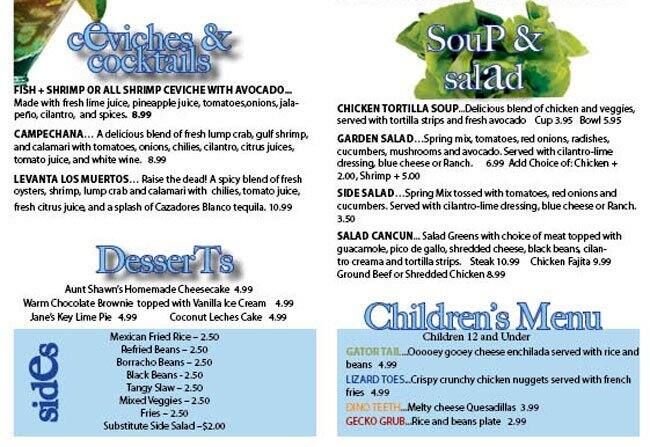 Menu at Lazy Lizard Coastal Kitchen and Cantina pub & bar, San Leon