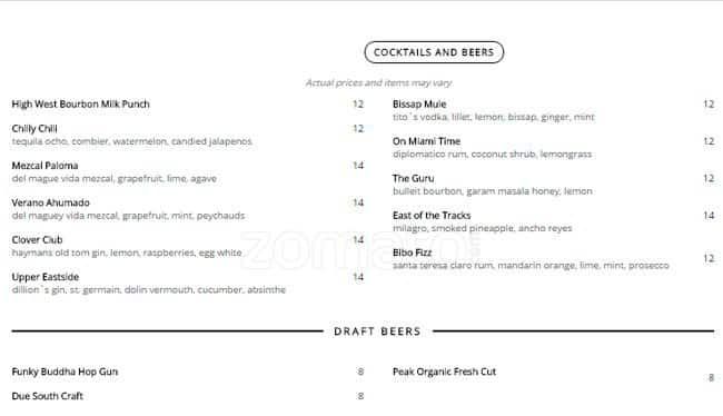 Menu at Vagabond Kitchen & Bar, Miami, Biscayne Blvd Ste A