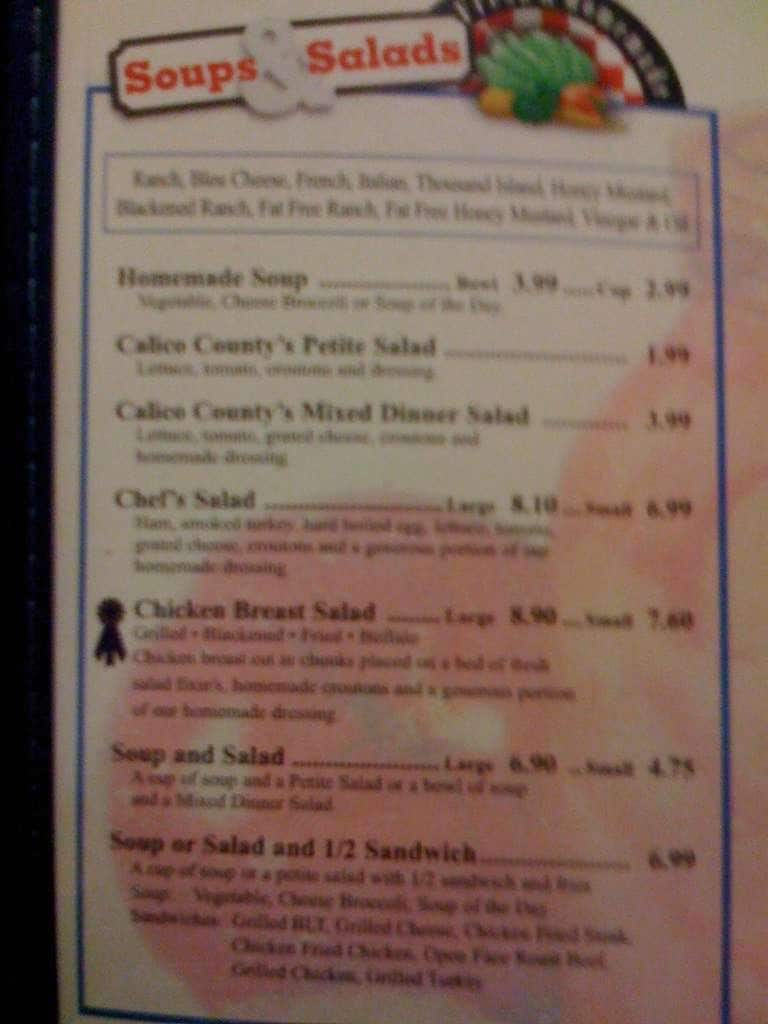 Menu at Calico County restaurant, Fort Smith