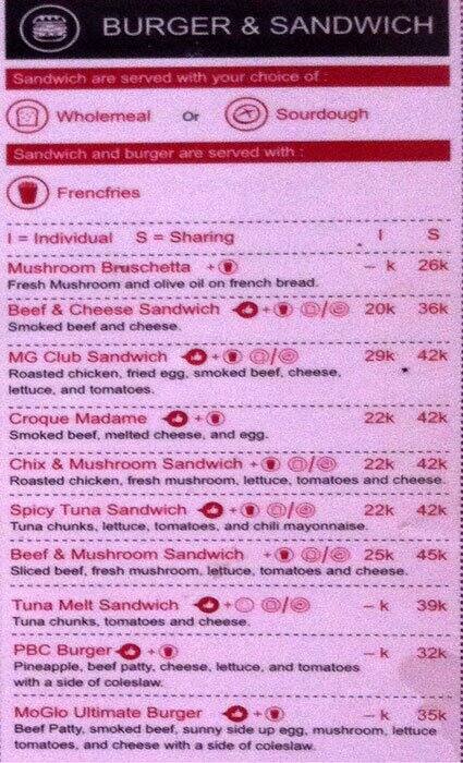 Menu at Morning Glory cafe, Bandung, Batununggal