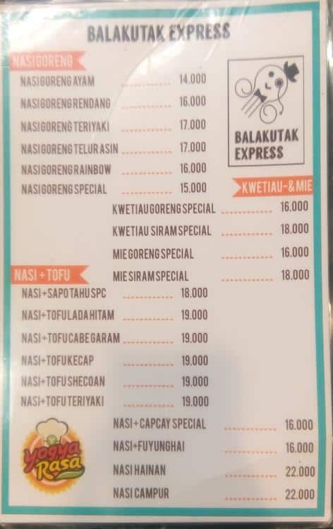 Menu at Kedai Balakutak, Bandung