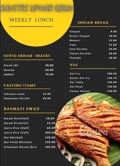 Menu of Savitri Uphar Gruh, Majiwada, Thane West, Thane