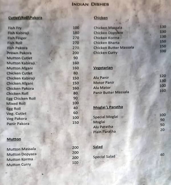 Menu of Nataraj Restaurant, Serampore, Kolkata